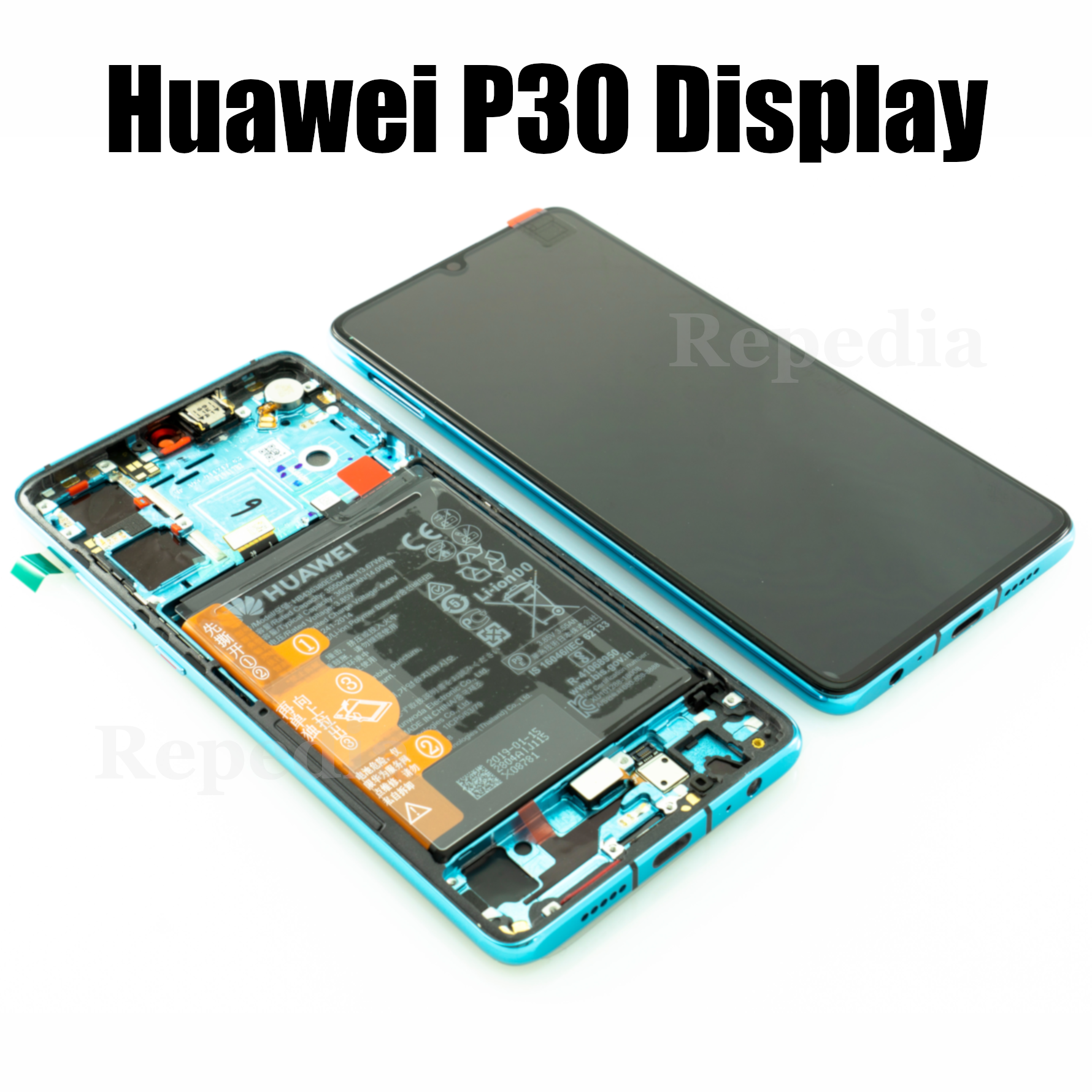 Original Huawei P30 Dual Sim Display Touch + Rahmen Aurora ELE-L29